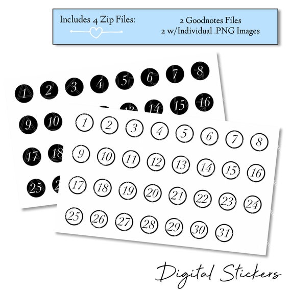 Digital Stickers KS Black & White Number Stickers Bundle for | Etsy