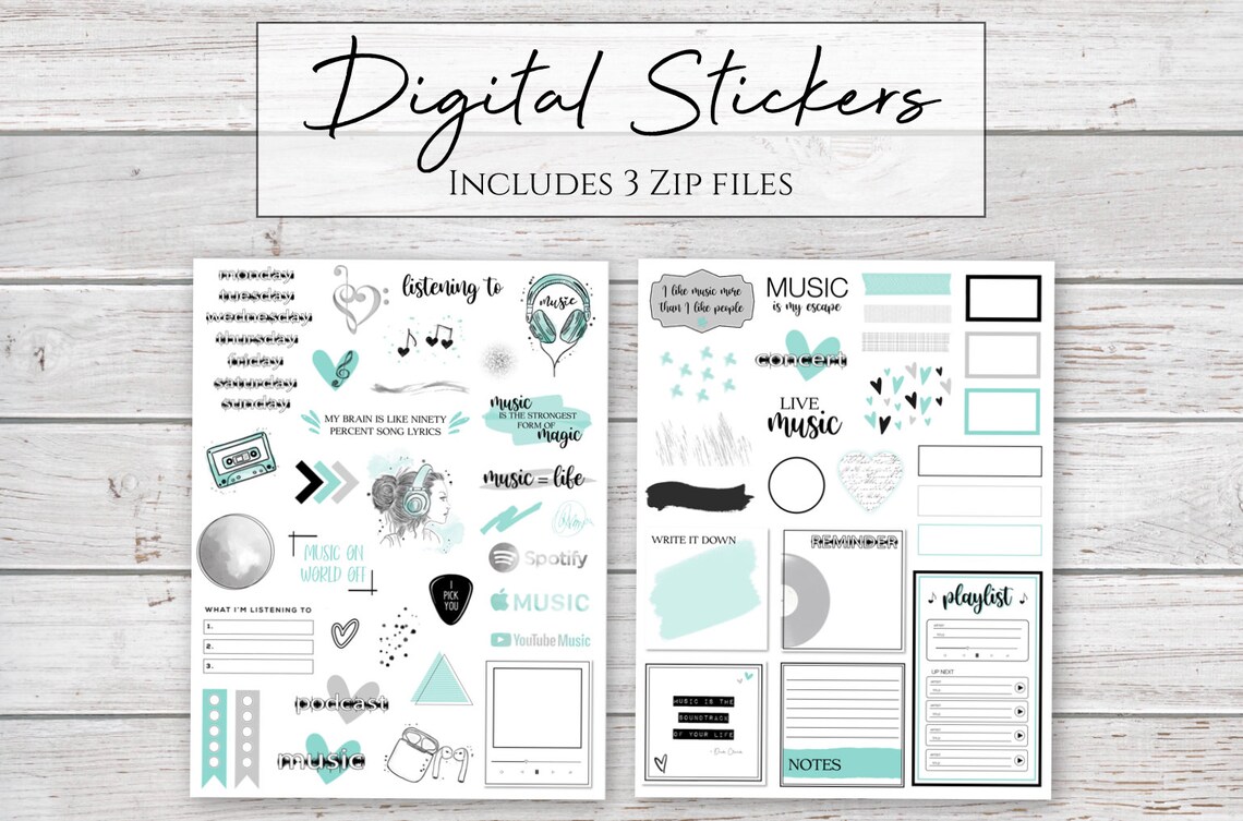 Digital Stickers Music on World off Music Stickers for | Etsy