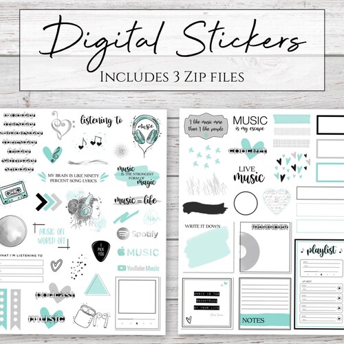 Digital Stickers Music on World off Music Stickers for - Etsy