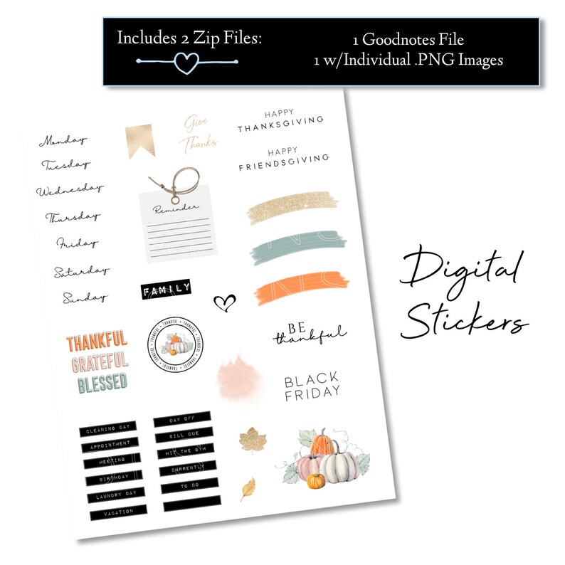 Digital Stickers Thanksgiving Stickers for Digital Planners | Etsy