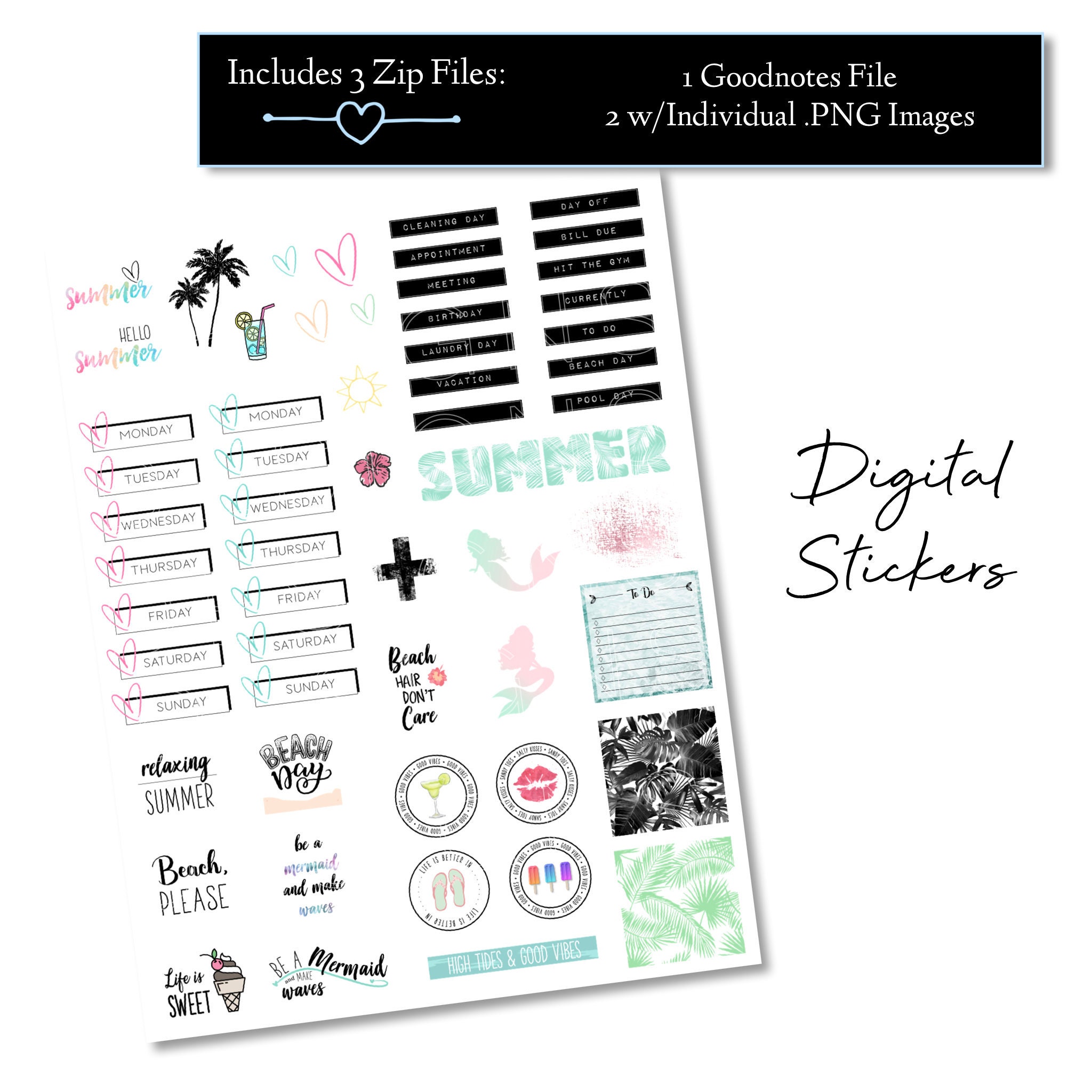 Digital Stickers Summer Vibes for Digital Planners | Etsy