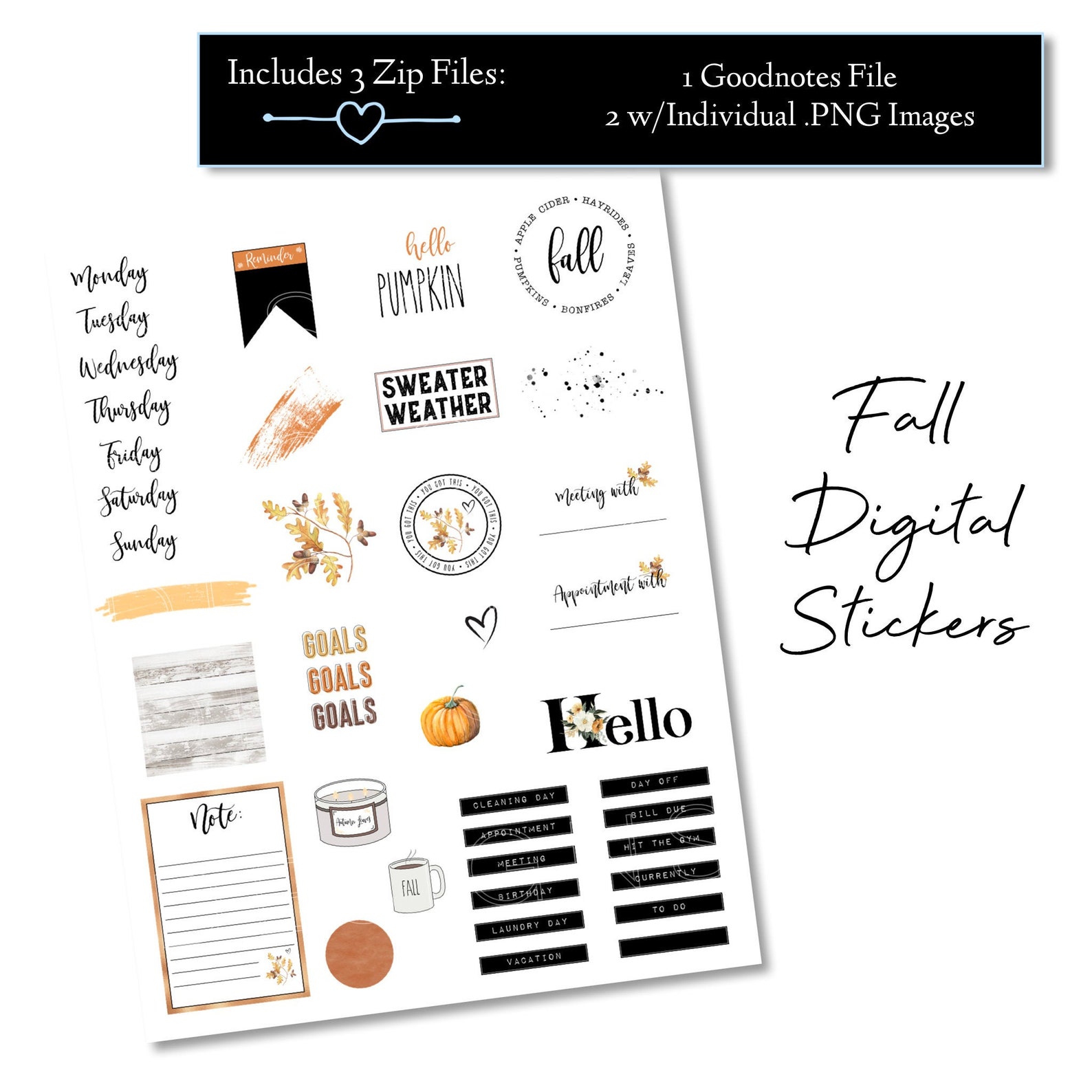 Digital Stickers Fall/autumn Stickers for Digital Planners | Etsy