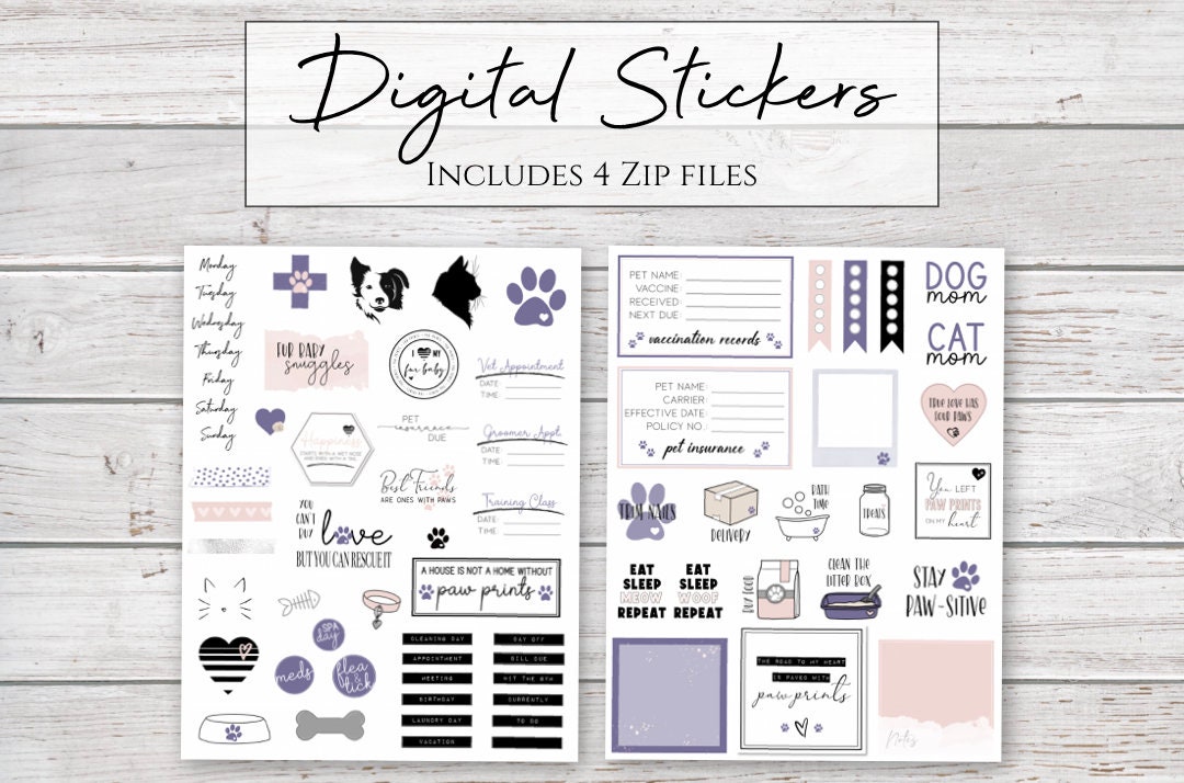 Digital Stickers | Love & Paws | Pets Sticker for Digital Planners - Etsy