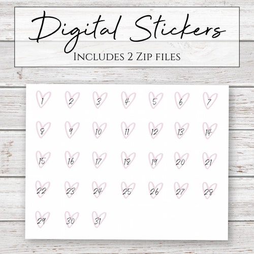 Digital Stickers Pink Heart Number Stickers for Digital - Etsy