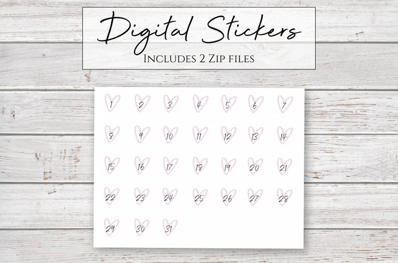 Digital Stickers | Pink Heart Number Stickers for Digital Planners - Etsy