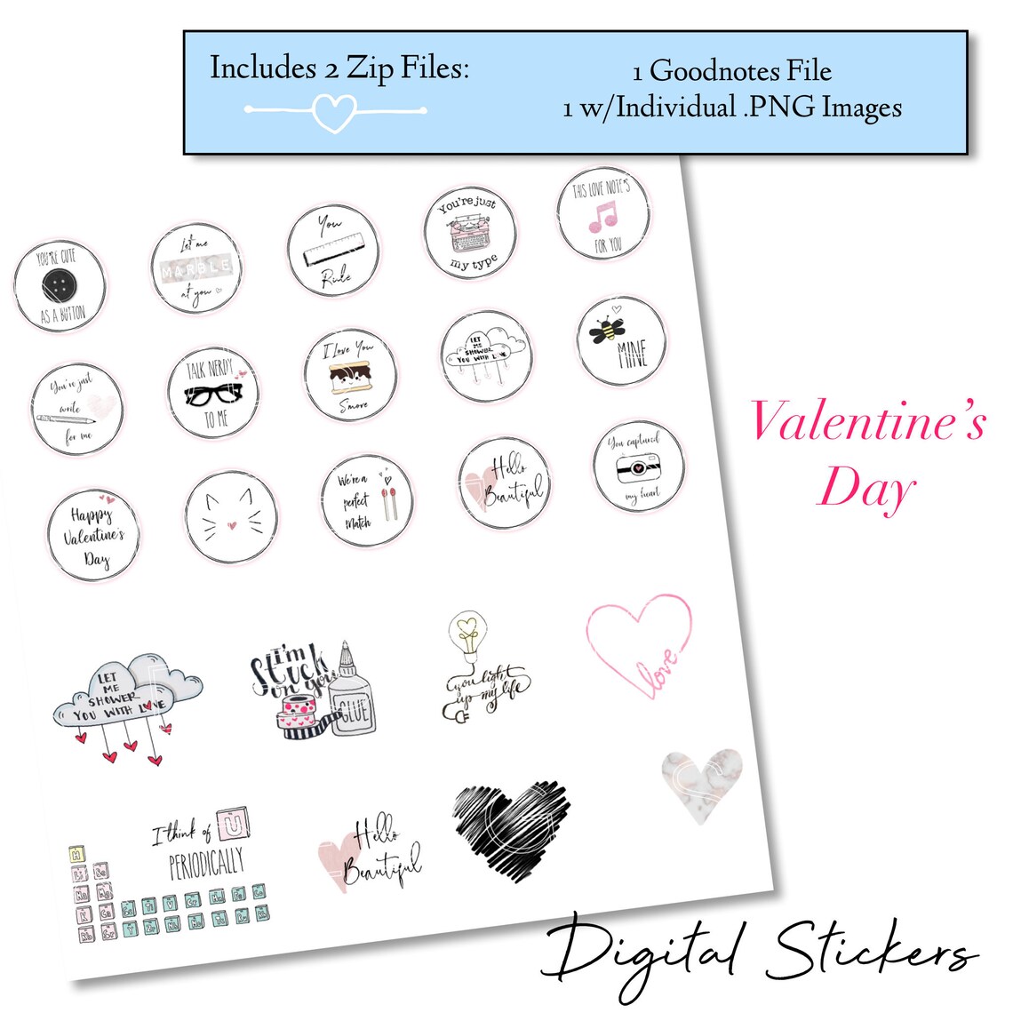 Digital Stickers Valentine's Day Stickers for Digital | Etsy