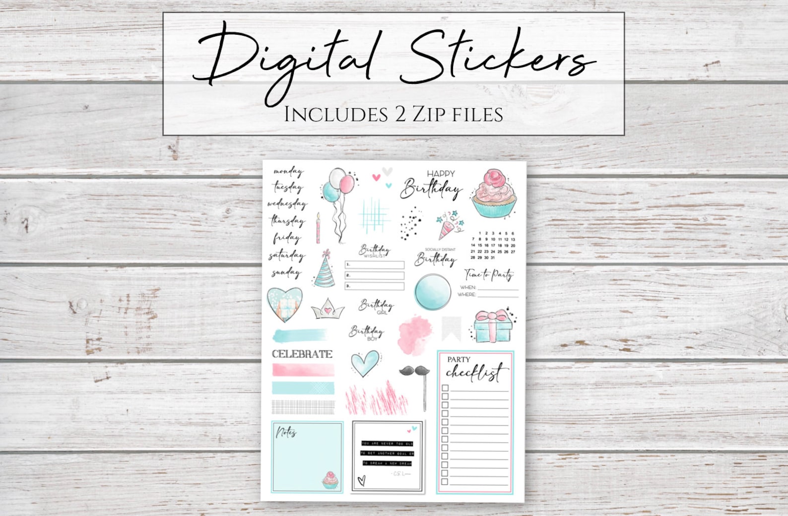 Digital Stickers Happy Birthday Pink Stickers for Digital - Etsy