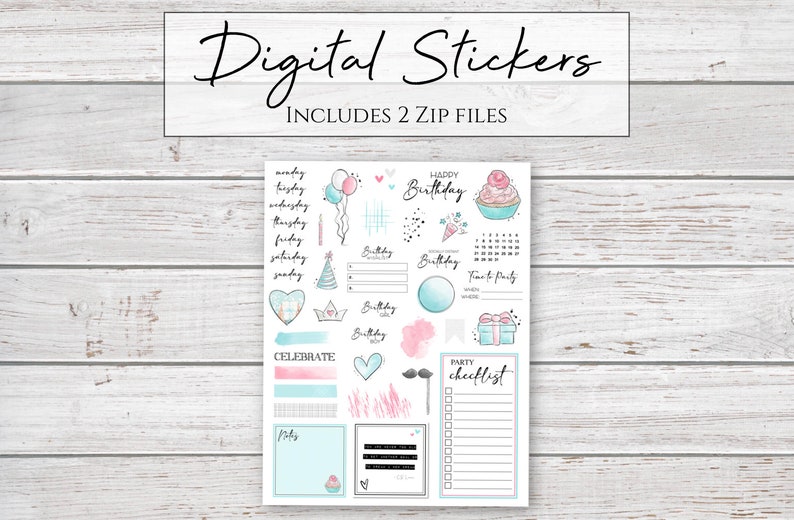 Digital Stickers Happy Birthday Pink Stickers for Digital | Etsy