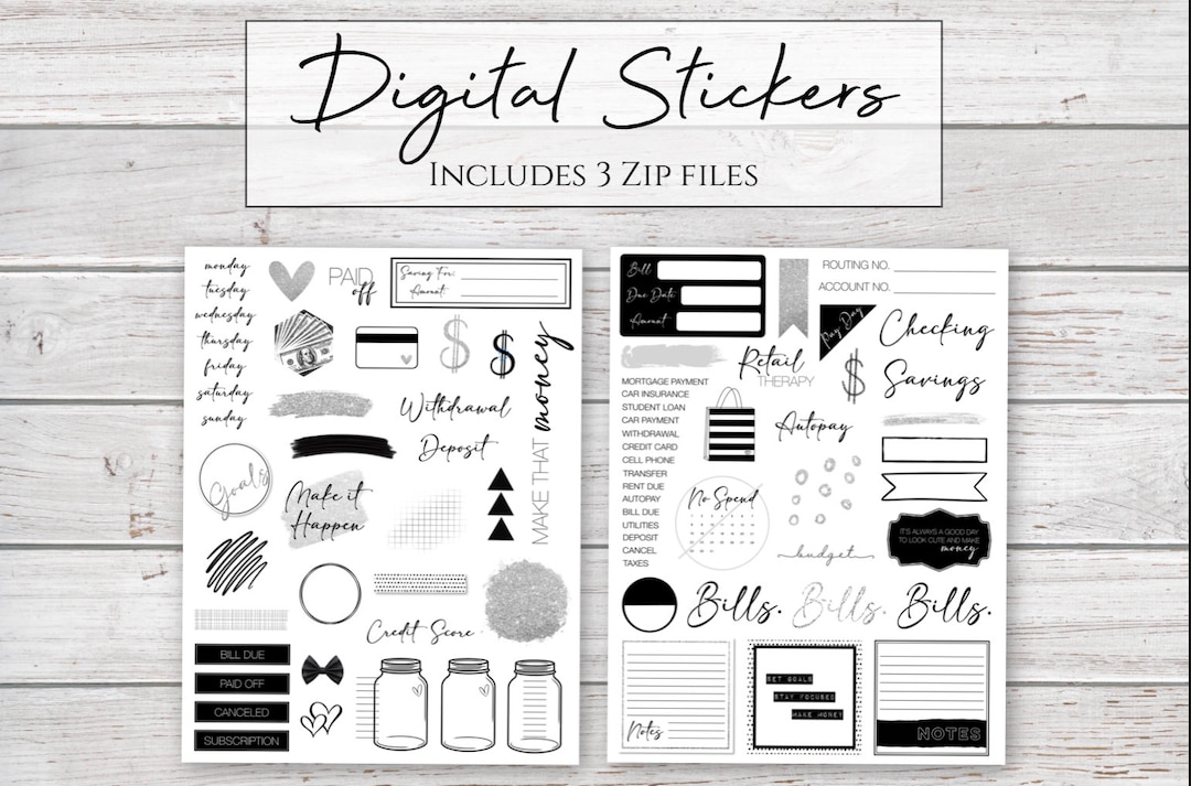 Digital Stickers | Budget BW | Budget & Finance Stickers for Digital ...