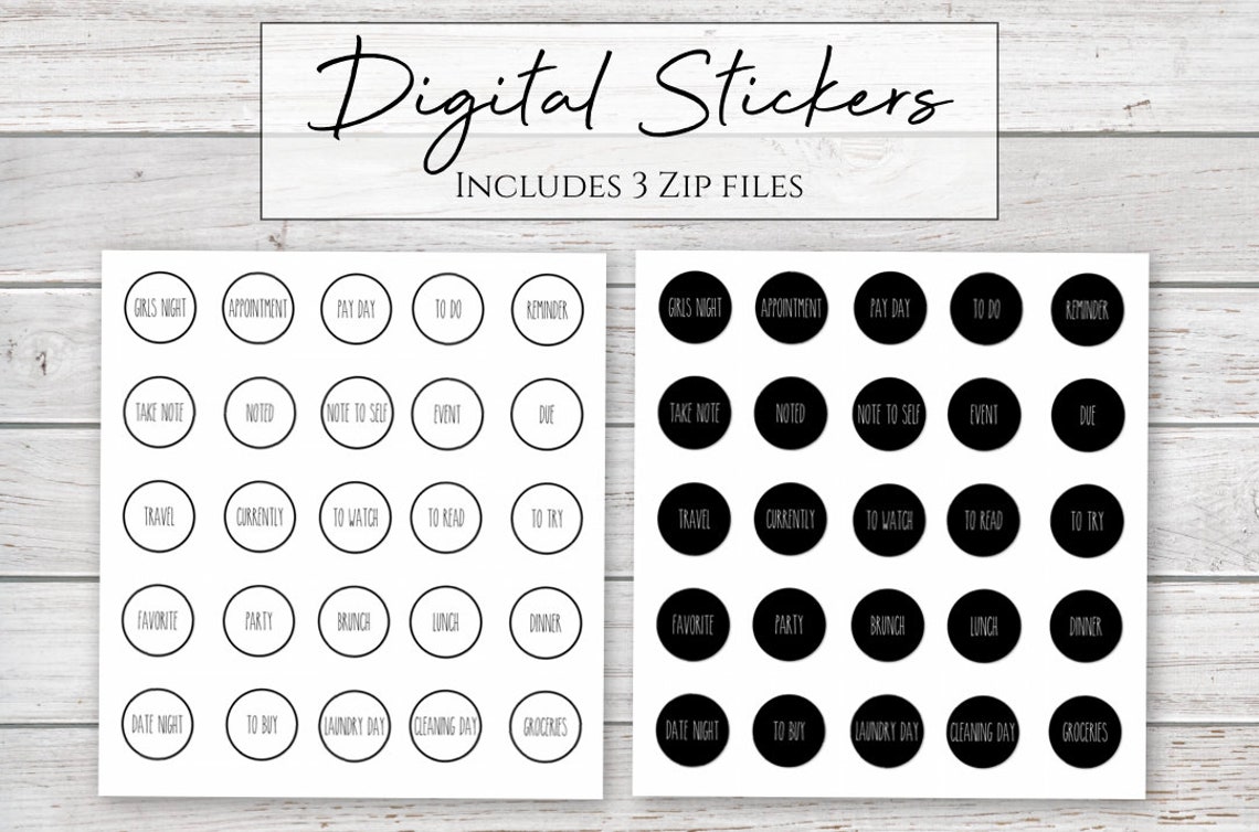 Digital Stickers Rae Dunn Inspired Black/white Task Stickers - Etsy