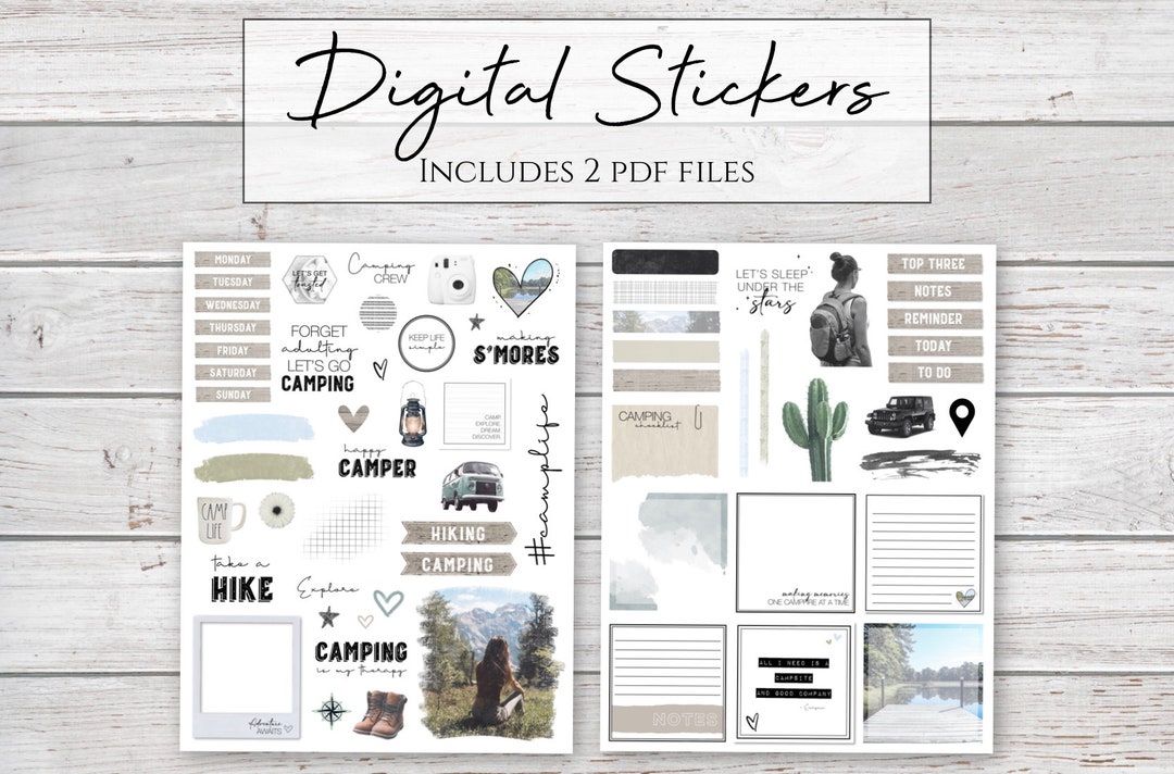 Digital Stickers | Happy Camper | Camping & Hiking Stickers for Digital ...
