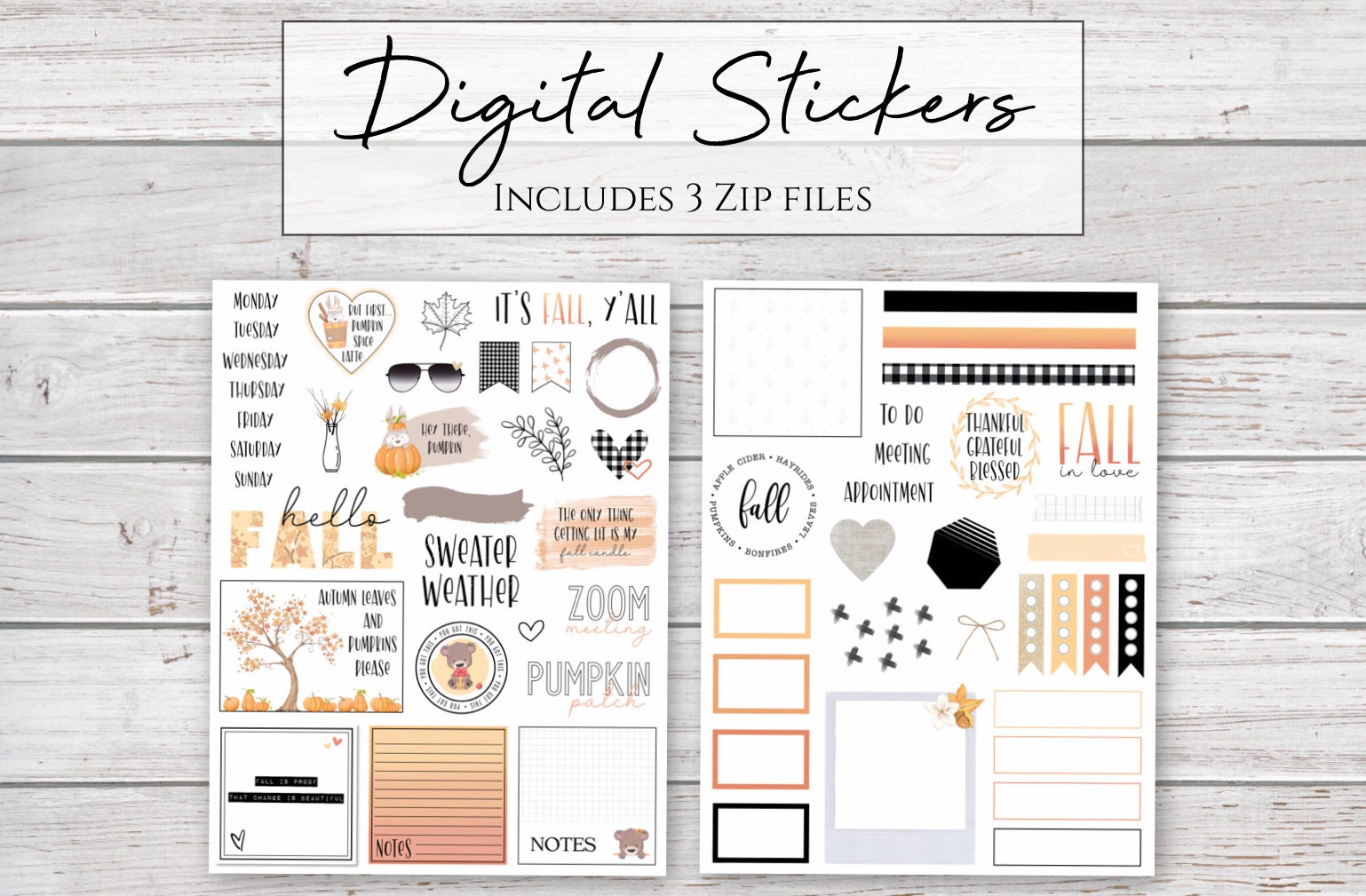Digital Stickers Hey There Pumpkin Fall/autumn Stickers - Etsy
