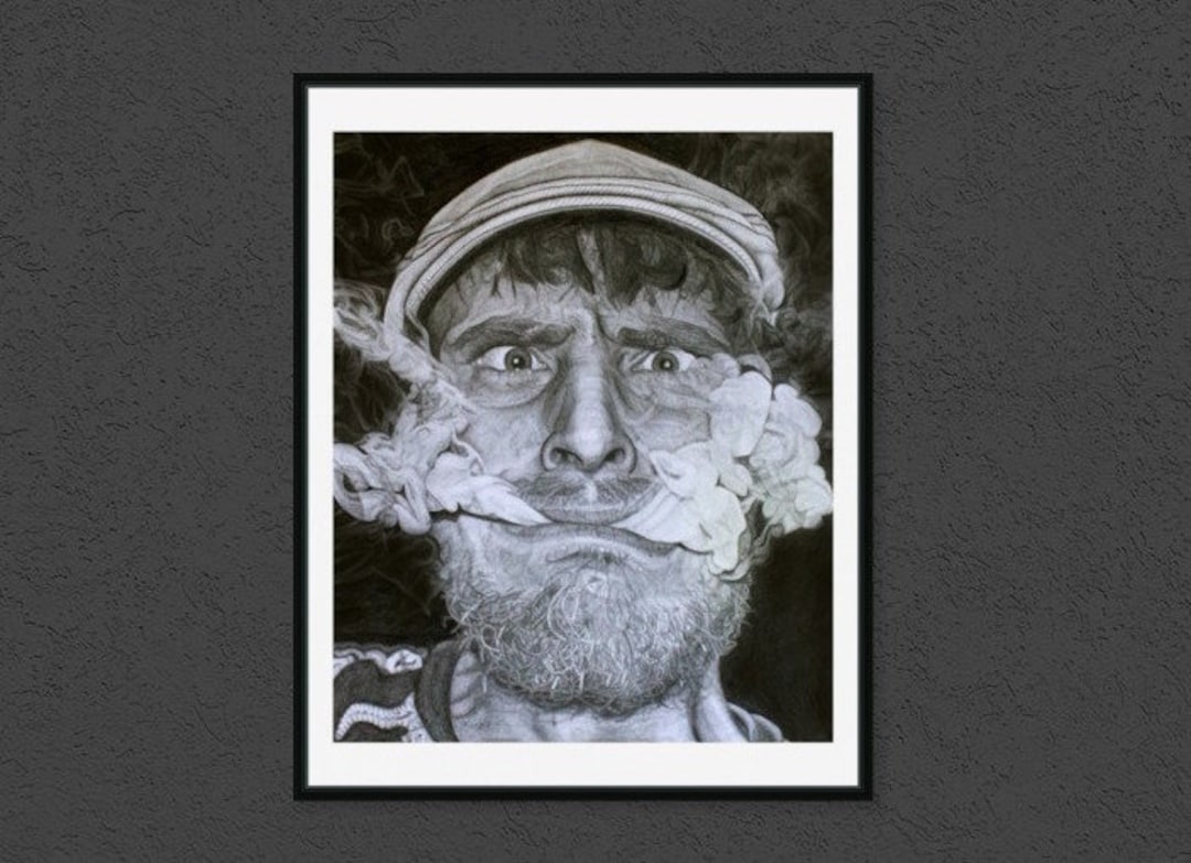 Printable Art,man Vaping/smoking,pencil Portrait Black White,fine Art ...