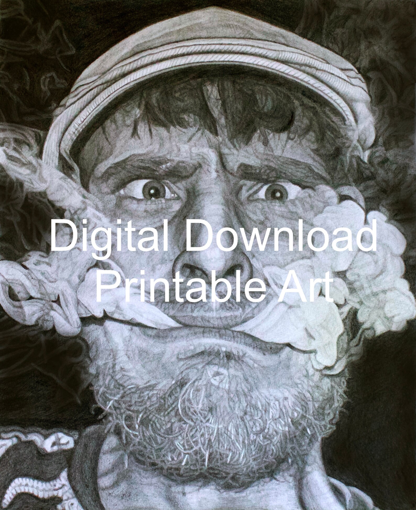 Printable Art,man Vaping/smoking,pencil Portrait Black White,fine Art ...