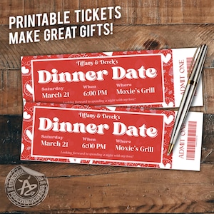 Dinner Date Night Ticket Template, DIY Anniversary, Editable Couple ...