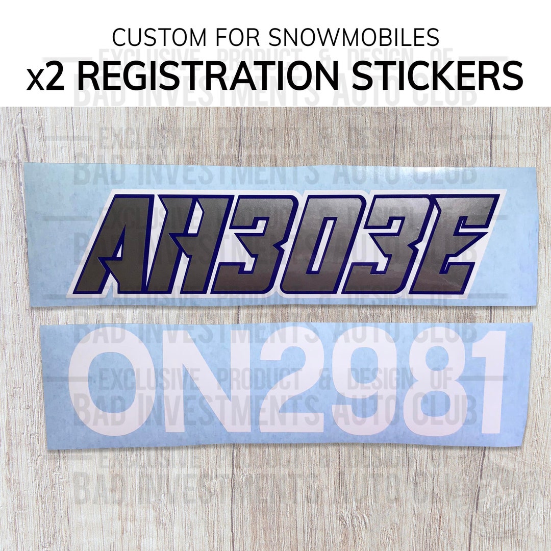 Pair Registration Number Decals, Snowmobile Decal, Custom Sticker ...