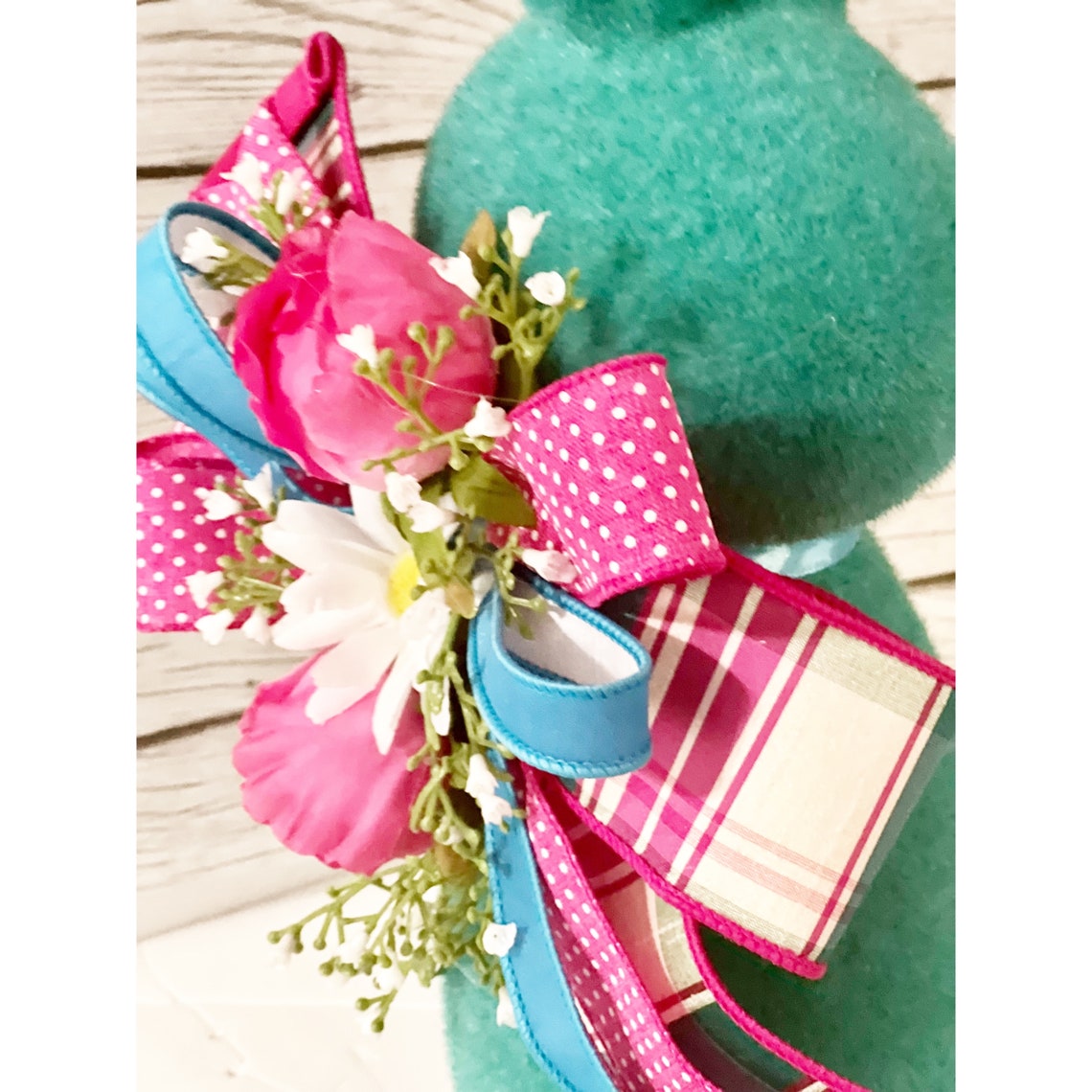 Flocked Teal Bunny, Flocked Bunny With Designer Bow, Bunny Floral Table ...