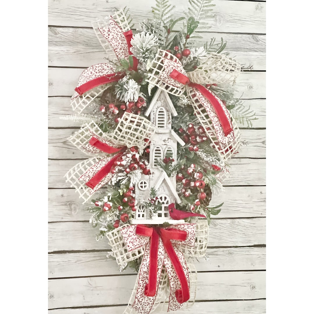 Lighted Church Christmas Swag: Cardinal Winter Door Decor - Etsy