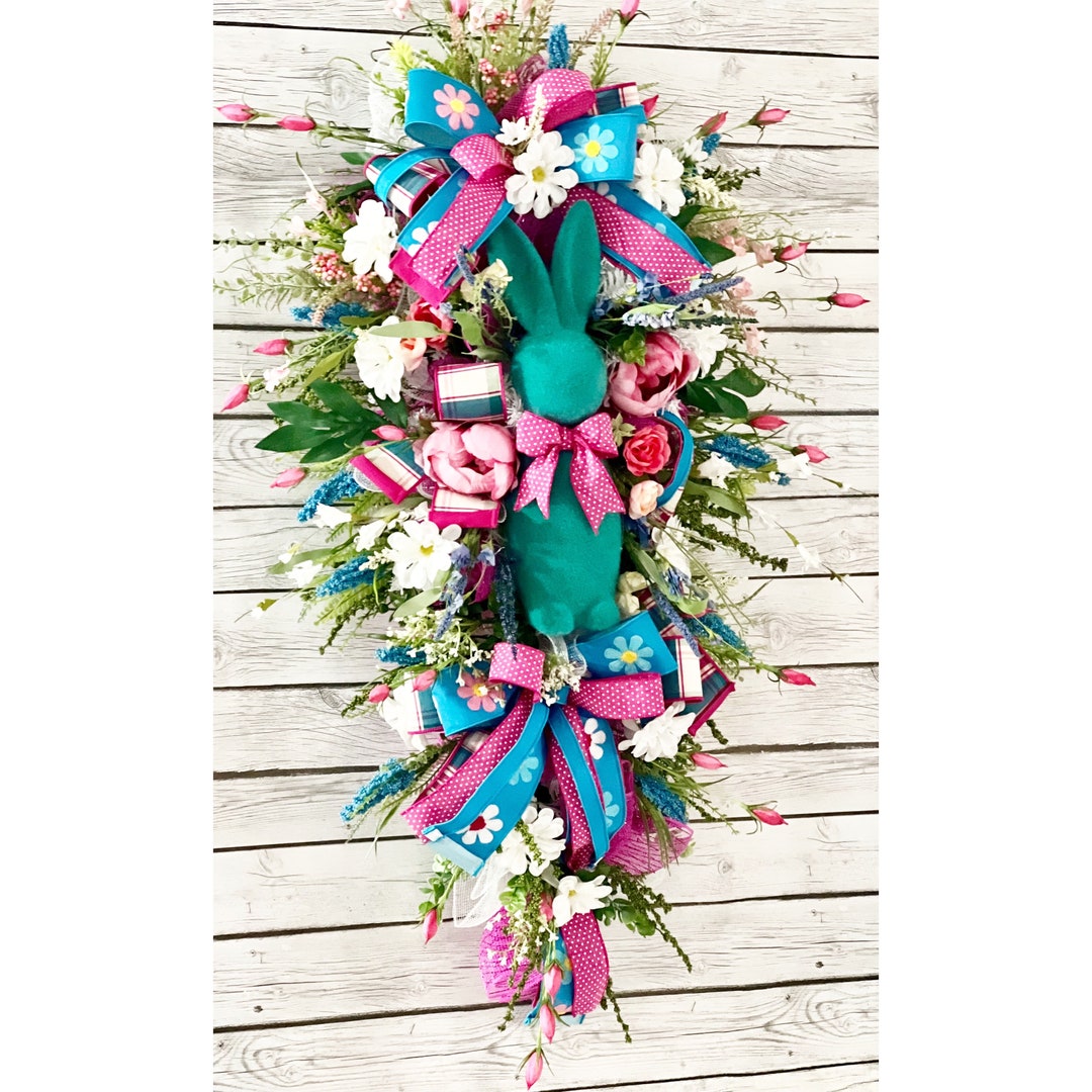 Easter Flocked Bunny Swag for Front Door, Easter Floral Wreath, Spring ...