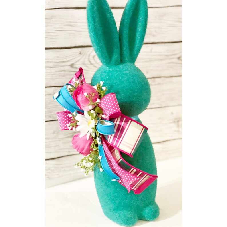 Flocked Teal Bunny, Flocked Bunny With Designer Bow, Bunny Floral Table ...
