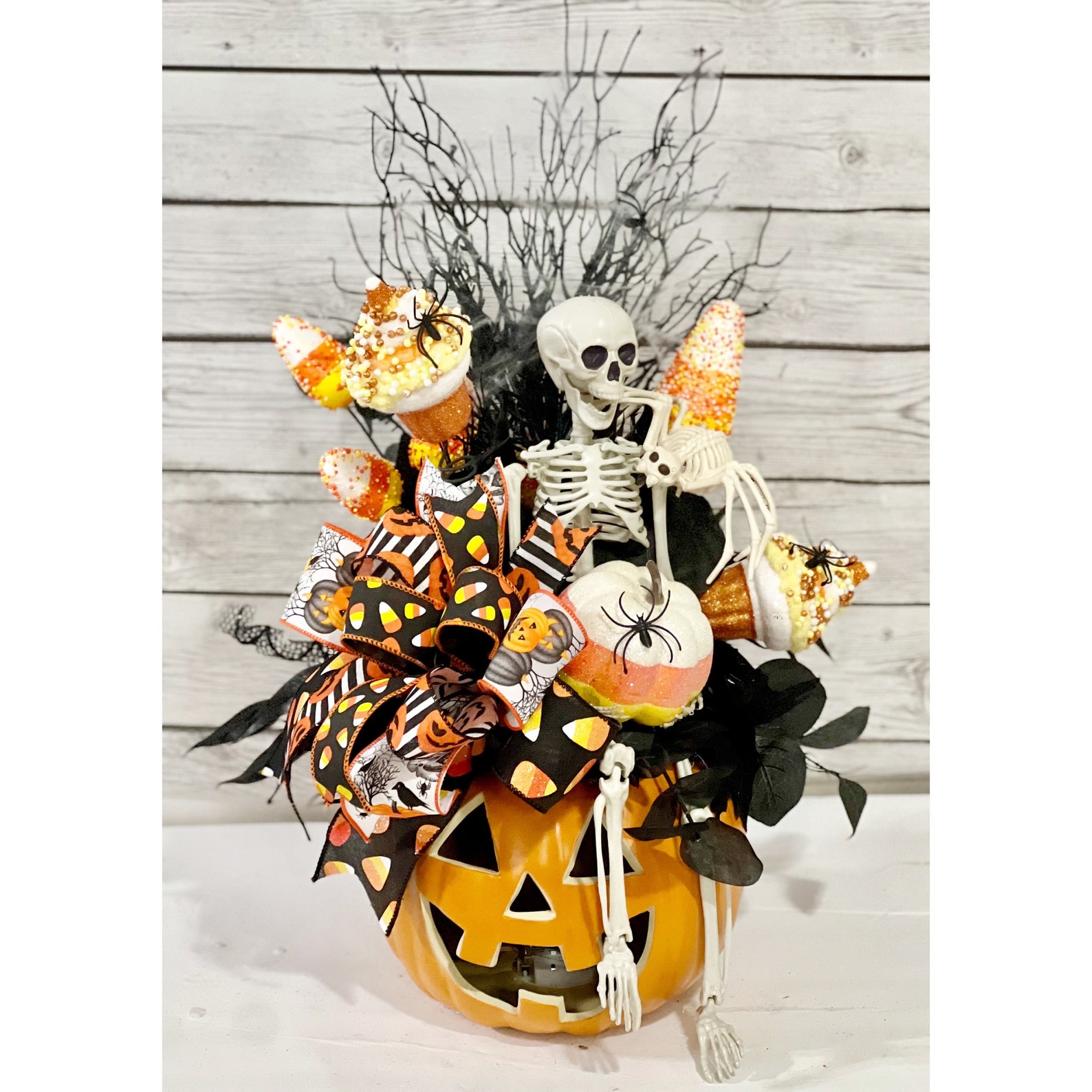 Lighted Jack-o-lantern Pumpkin Centerpiece, Spooky Table Decor ...