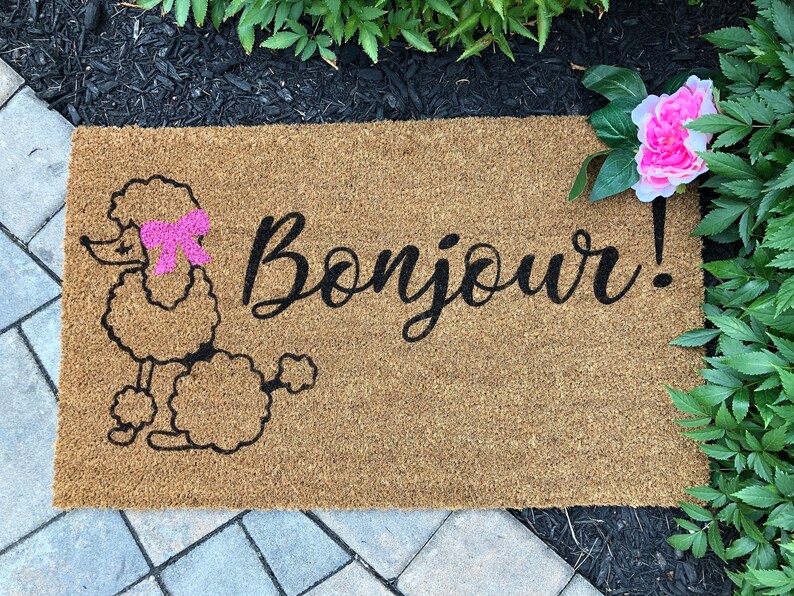 French Poodle "bonjour!" Coir Doormat | Bonjour | French | France ...