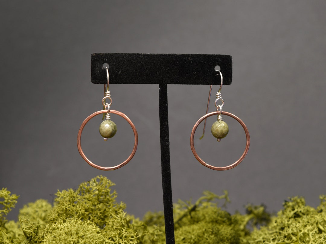 Green Line Quartz Copper and Silver Drop Hoop Earrings - Etsy