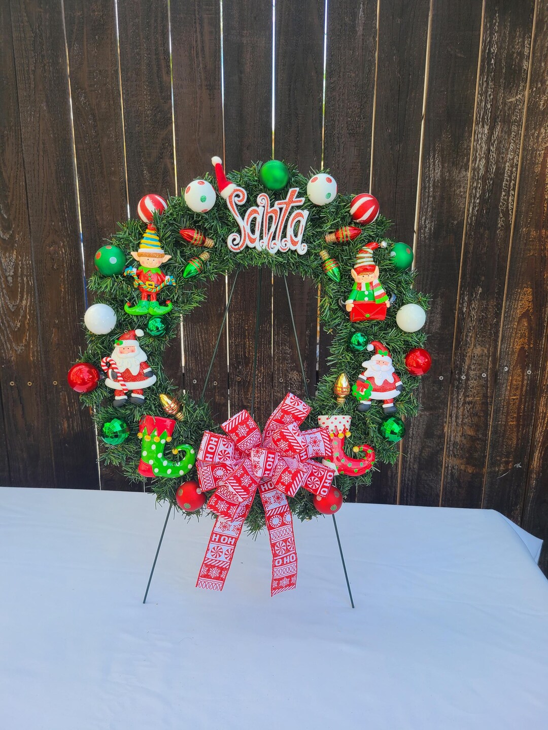 Santa Christmas Cemetery Wreath: 18” Graveside Memorial Decoration - Etsy
