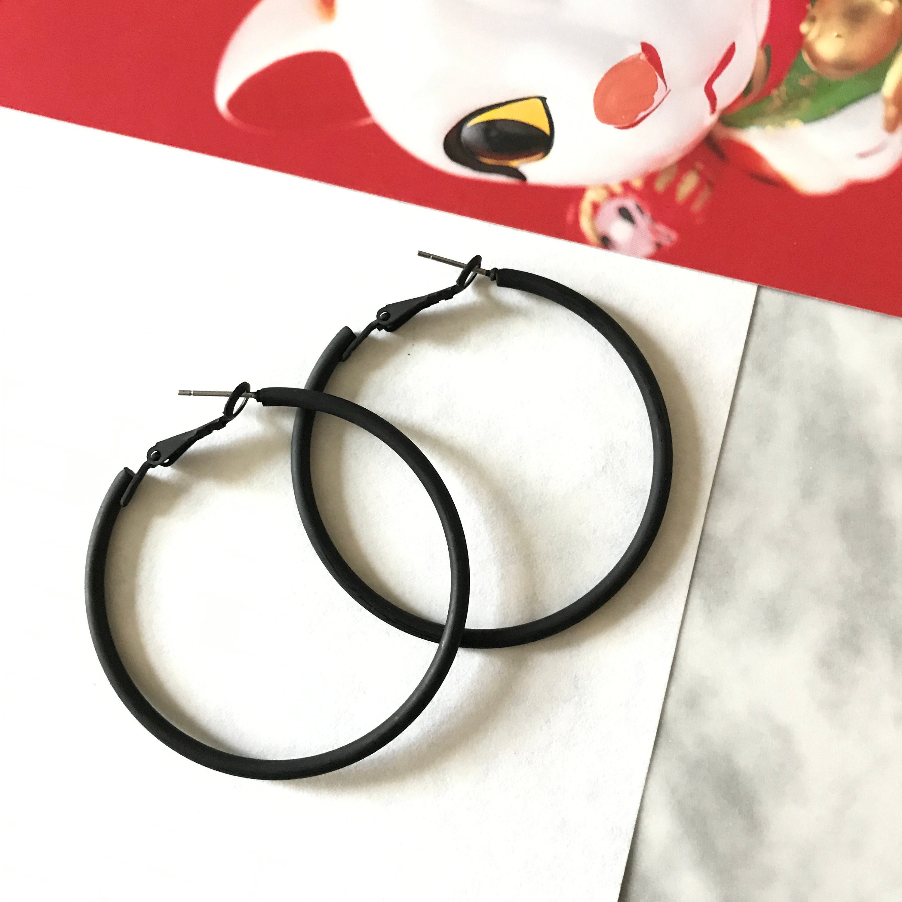 Matte Black Hoop Earrings | Etsy