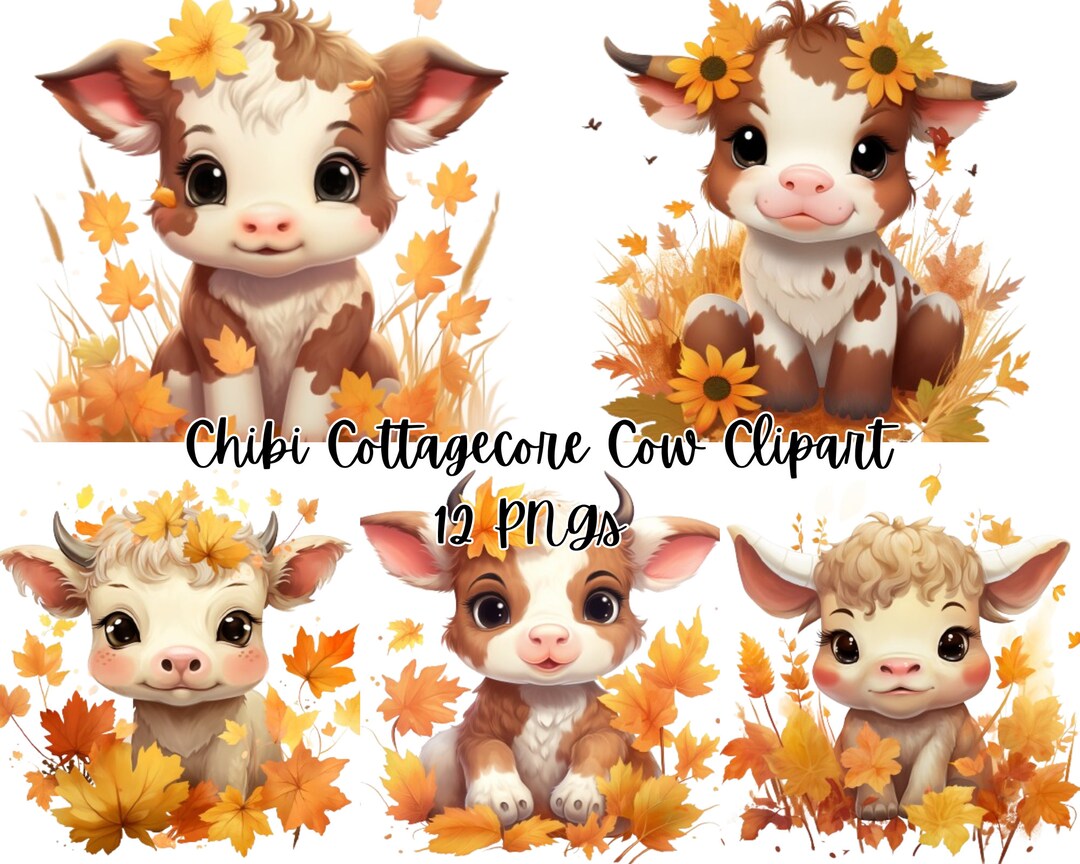 Chibi Cottagecore Cow PNG Clipart Bundle Commercial Use - Etsy
