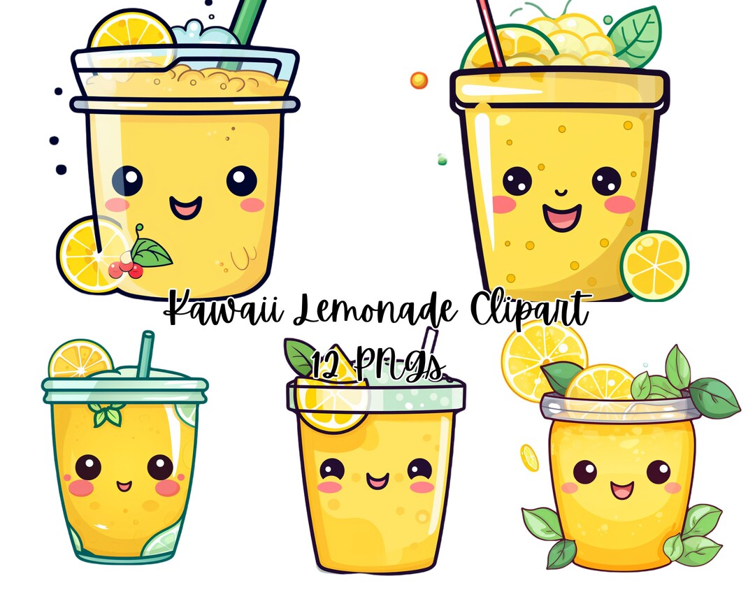 Kawaii Lemonade Clipart PNG Lemon Bundle Commercial Use - Etsy