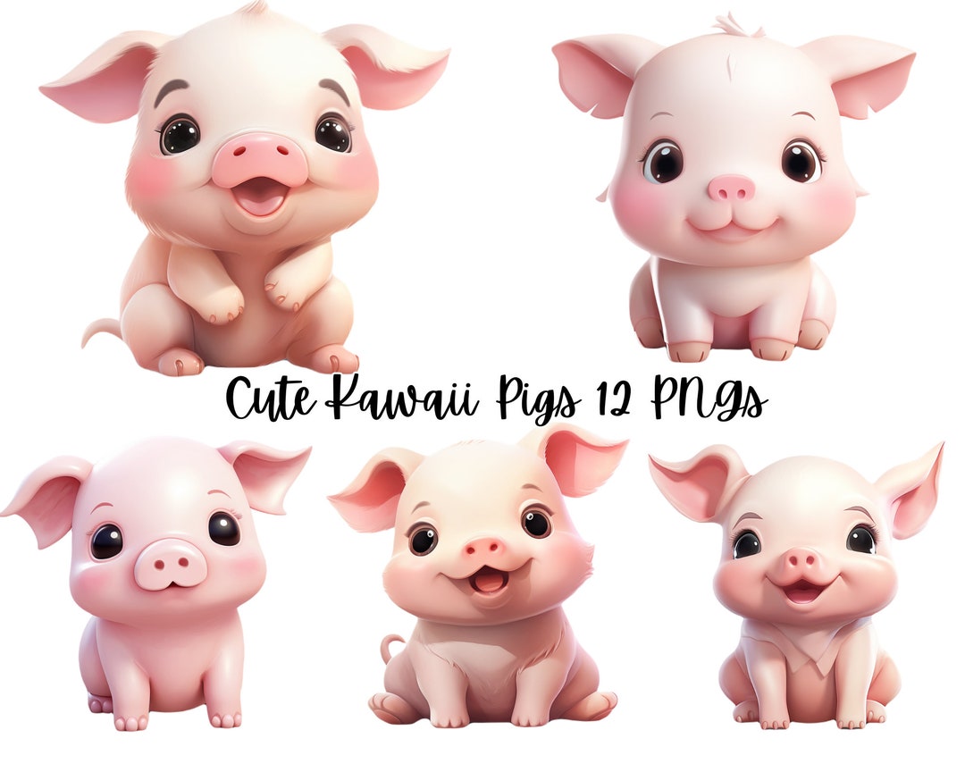 Chibi Cute Pigs PNG Clipart PNG Pig PNG Bundle Commercial - Etsy