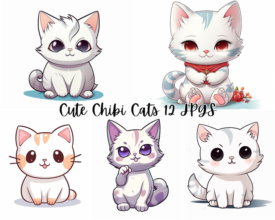 Cute Chibi Cats Clipart JPG Chibi Clipart Commercial Use - Etsy