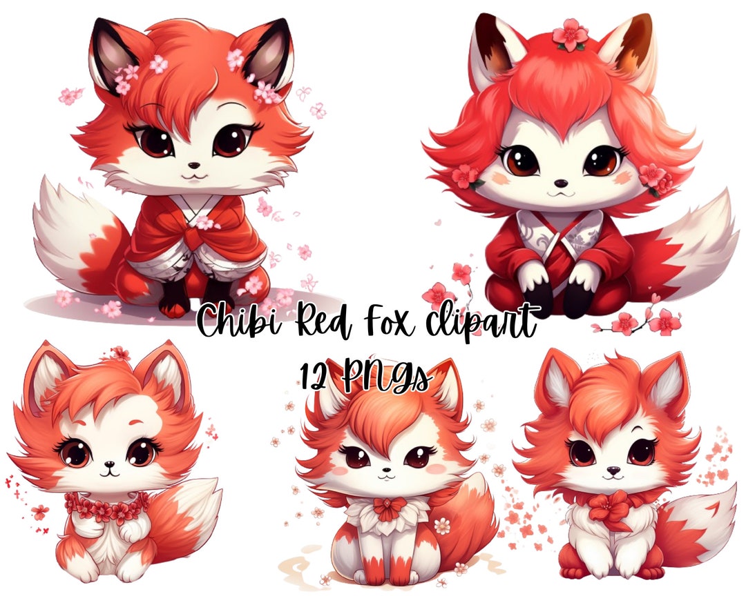 Chibi Red Fox Clipart Bundle PNG PNG Bundle Commercial Use - Etsy