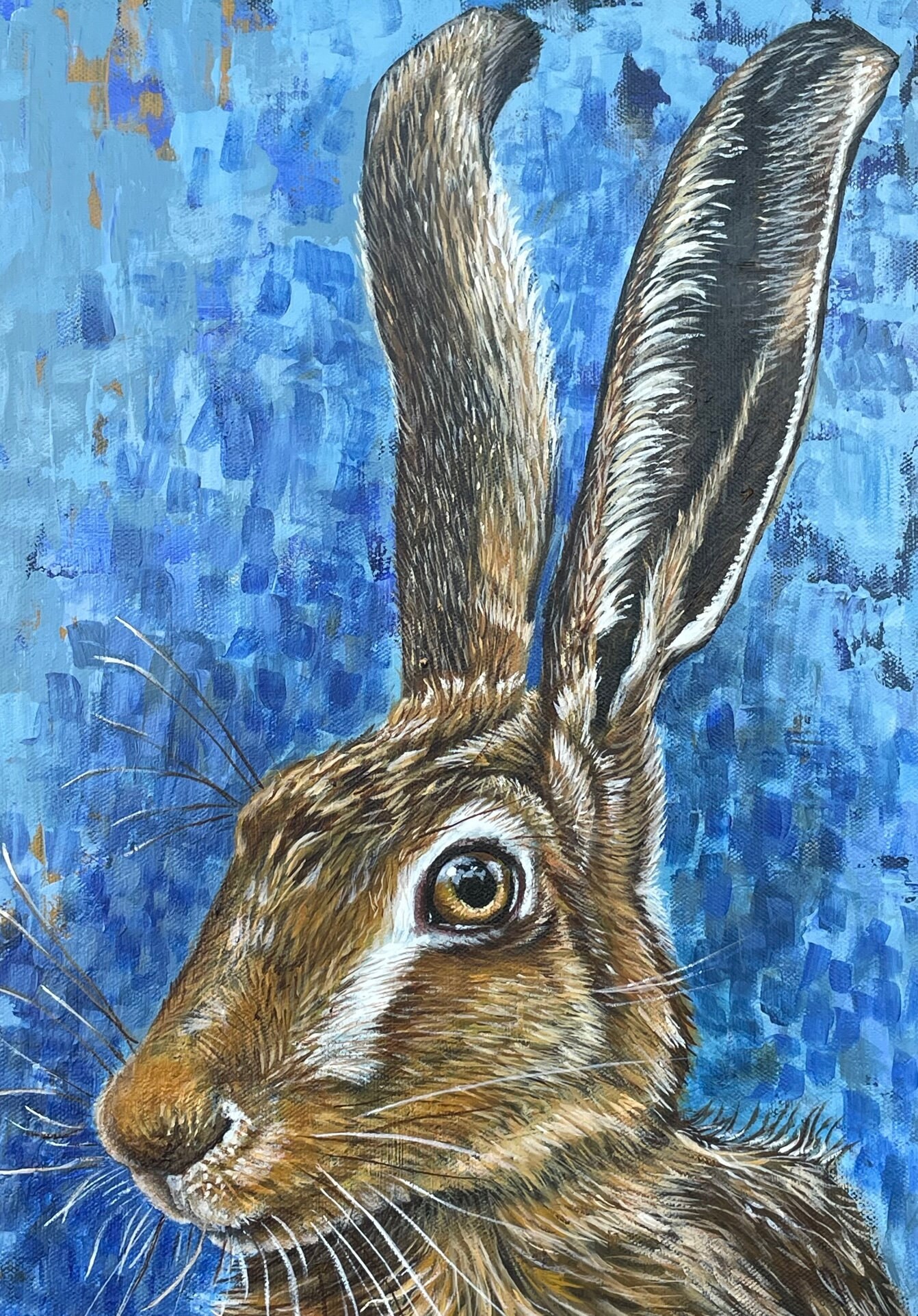 Original Realistic Hare Rabbit Painting in Acrylic and Natural Wood ...