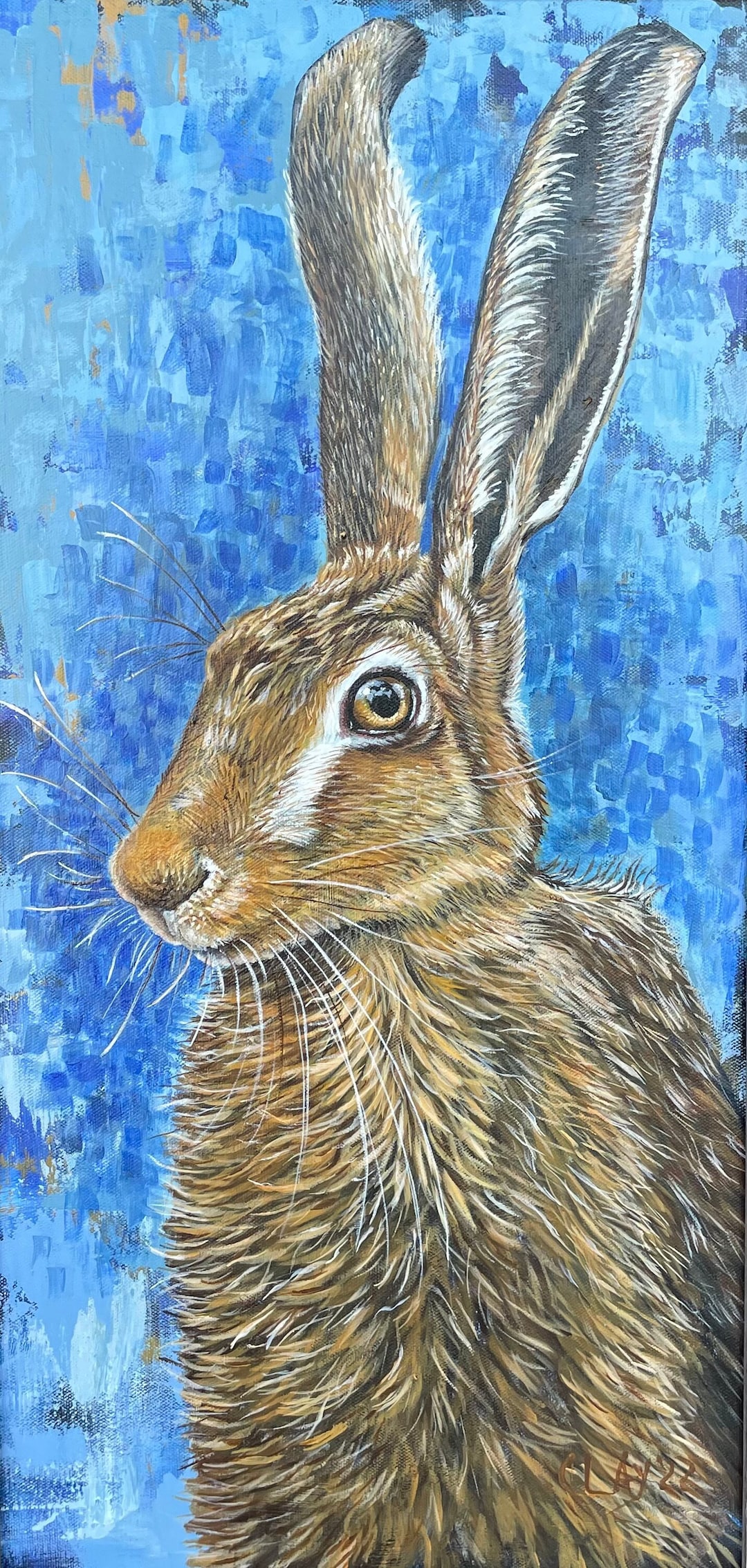 Original Realistic Hare Rabbit Painting in Acrylic and Natural Wood ...