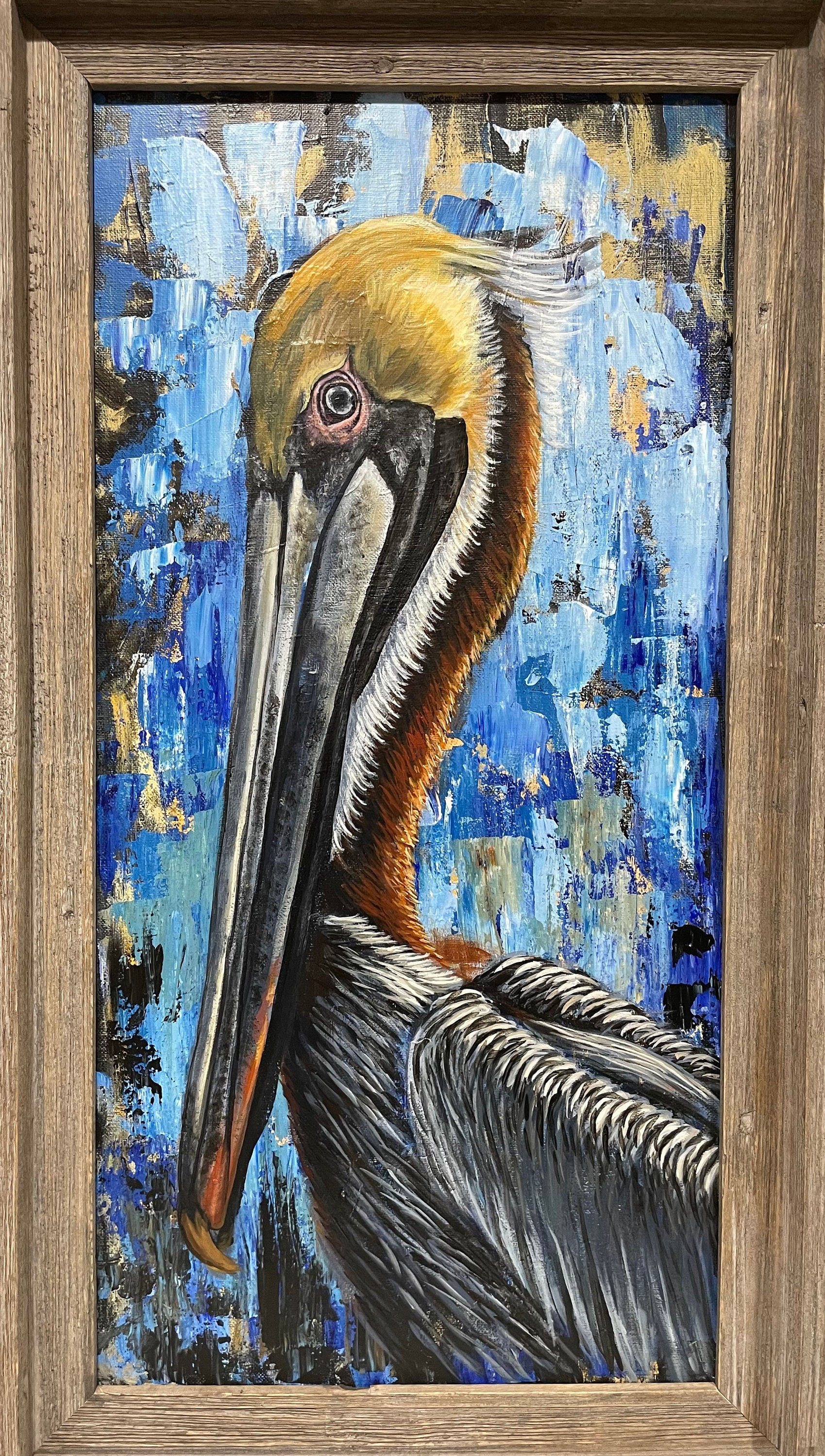 Original Brown Pelican Acrylic Painting Rustic Style With Heavy ...
