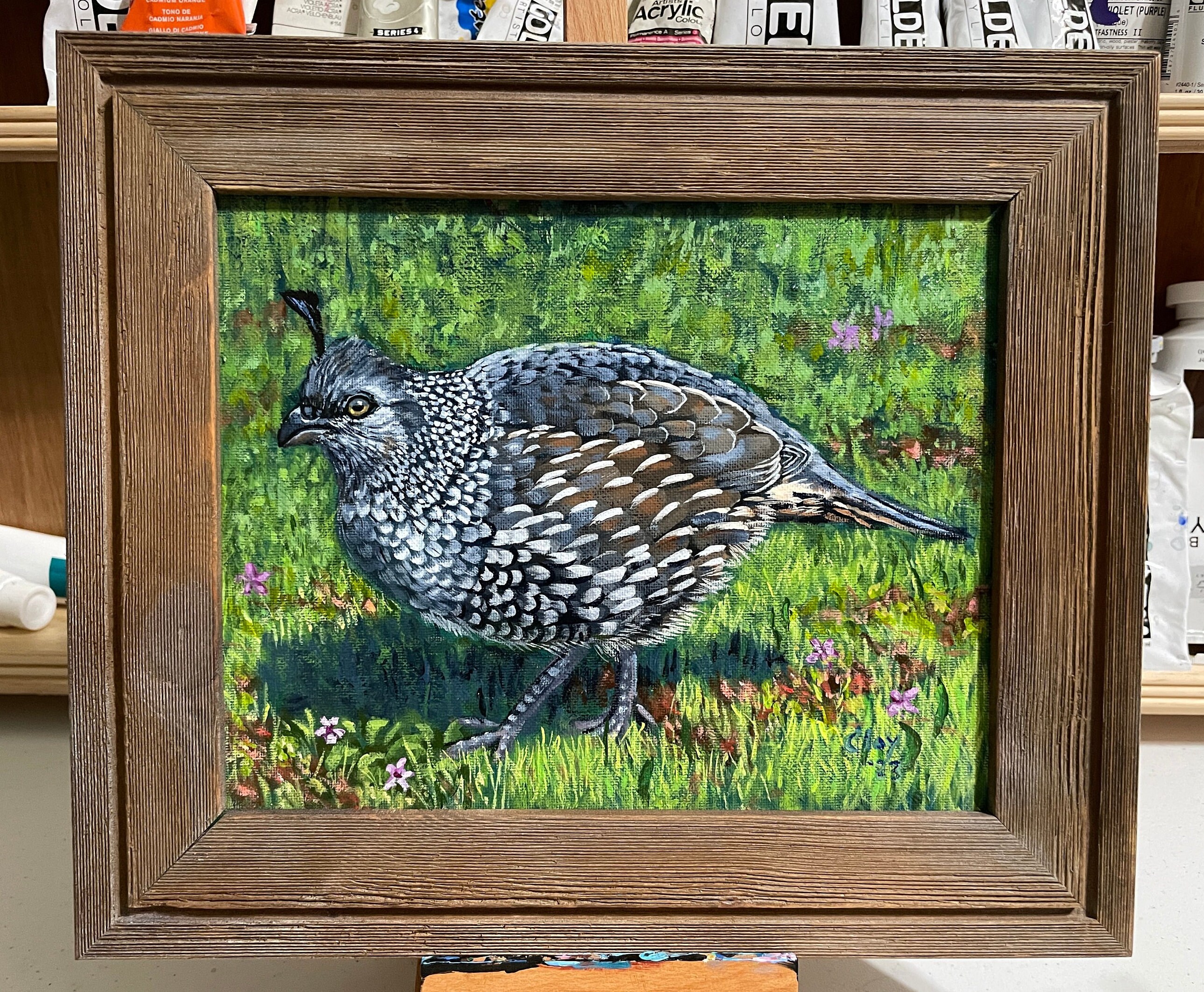 Original Acrylic Painting of a Female Quail in Realistic Style in a ...