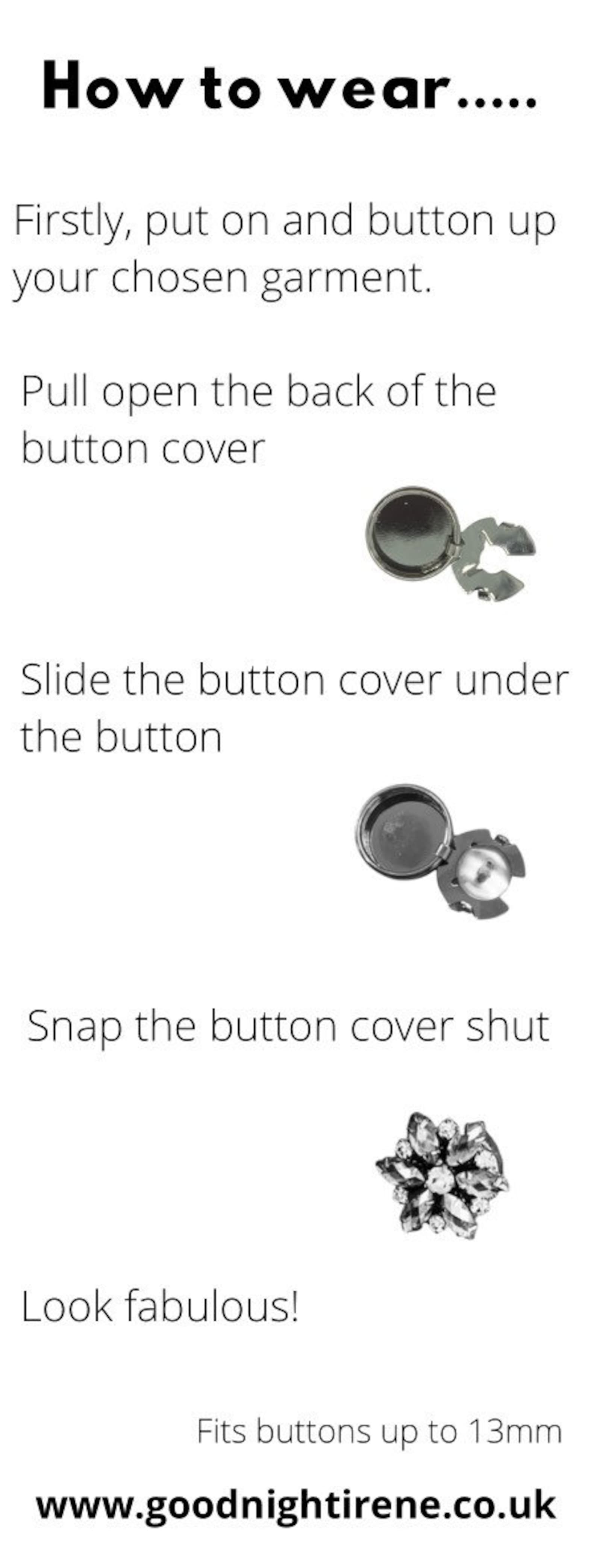 Diamonte Elegant Sparkly Square Clip-on Button Covers Set of 6 or 2 No ...