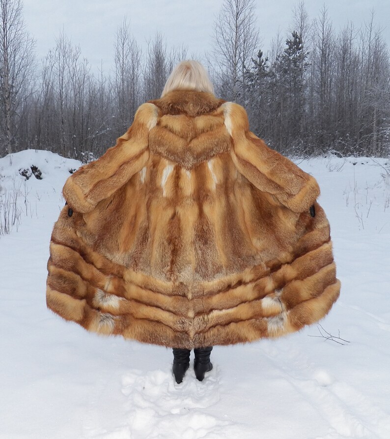 Fox fur Coat Red Russian fox fur coat Long Fur coat | Etsy