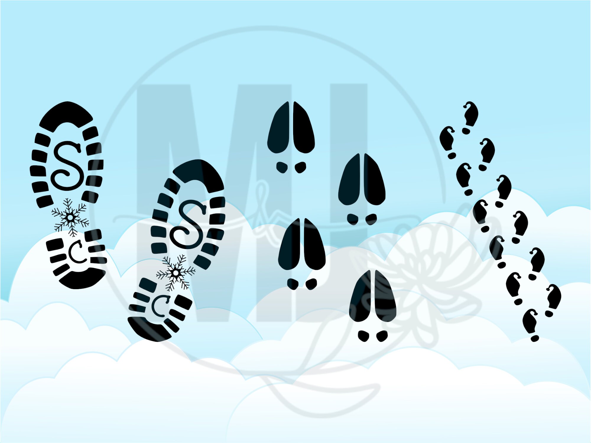 Santa Reindeer Elf Footprints Stencil Tracks Christmas Morning - Etsy