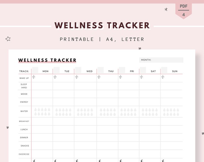 Weekly Wellness Printable Tracker, Wellness Planner Chart , Wellness ...