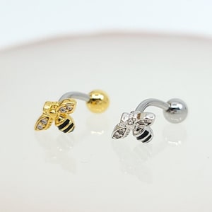 16G* Cute Bee Cartilage Piercing/ Top Design Size: 9x6mm/ Rook Piercing ...