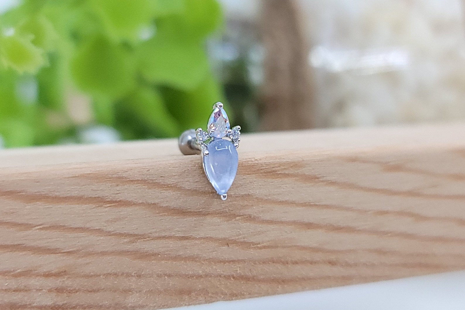 16G Light Blue Moon Stone With AB Stone Cartilage | Etsy