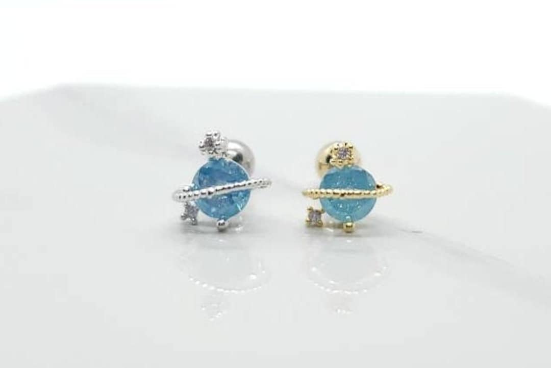 16G* BLUE CZ Planet (5mm) With Silver or Gold/various Post Bar ...