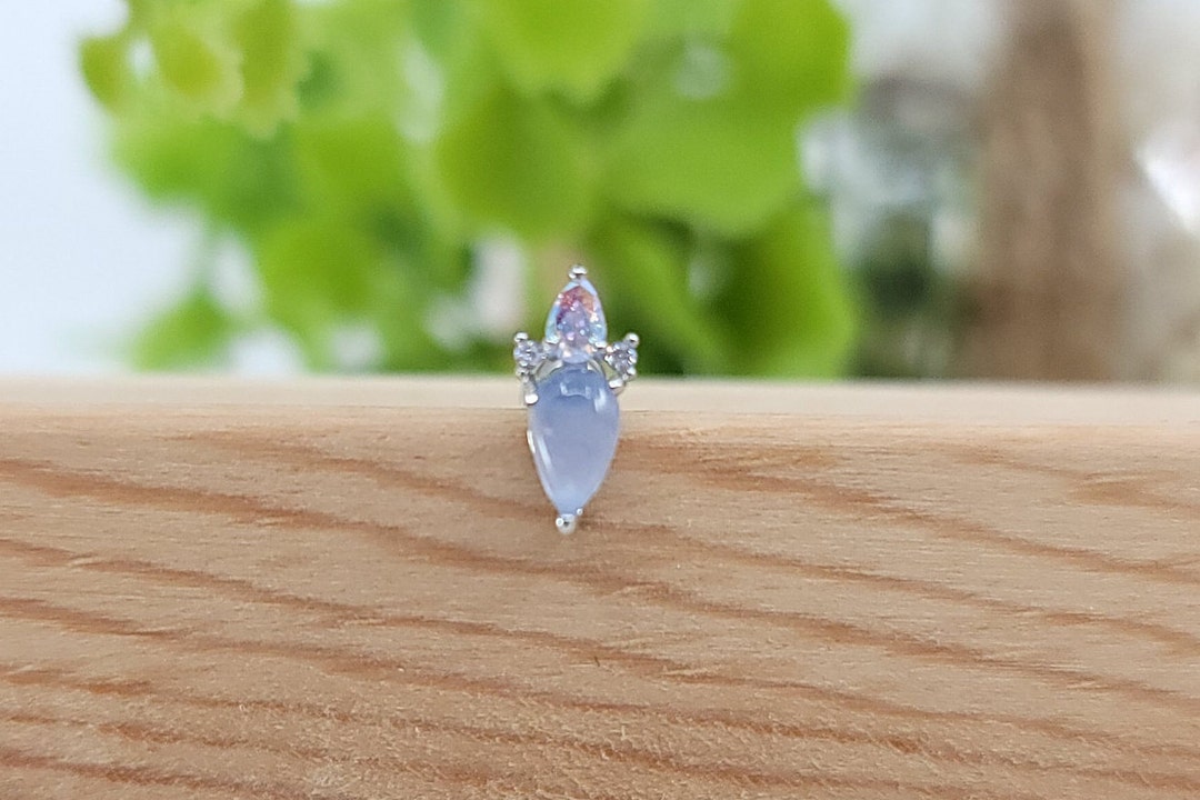 16G* Light Blue Moon Stone With AB Stone Cartilage Piercing/top Design ...