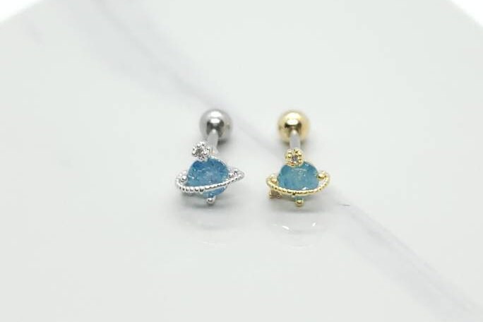 16G BLUE CZ Planet 5mm With Silver or Gold/various Post Bar | Etsy