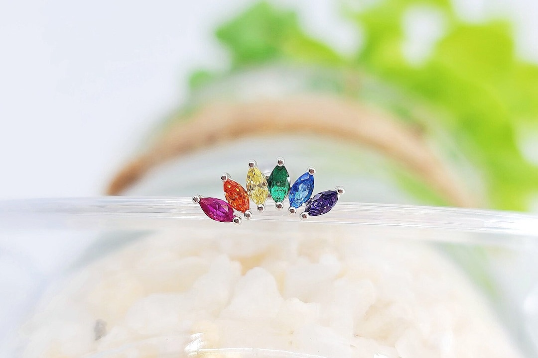 Rainbow CZ Cartilage Piercing: 16G Surgical Steel Bar - Etsy