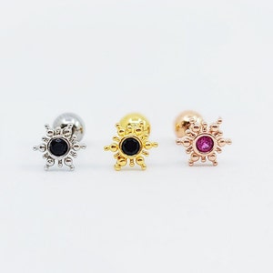 16 Gauge Sun Cartilage Piercing With CZ in Center/top Design Size: 5mm ...