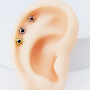 16 Gauge Sun Cartilage Piercing With CZ in Center/top Design Size: 5mm ...